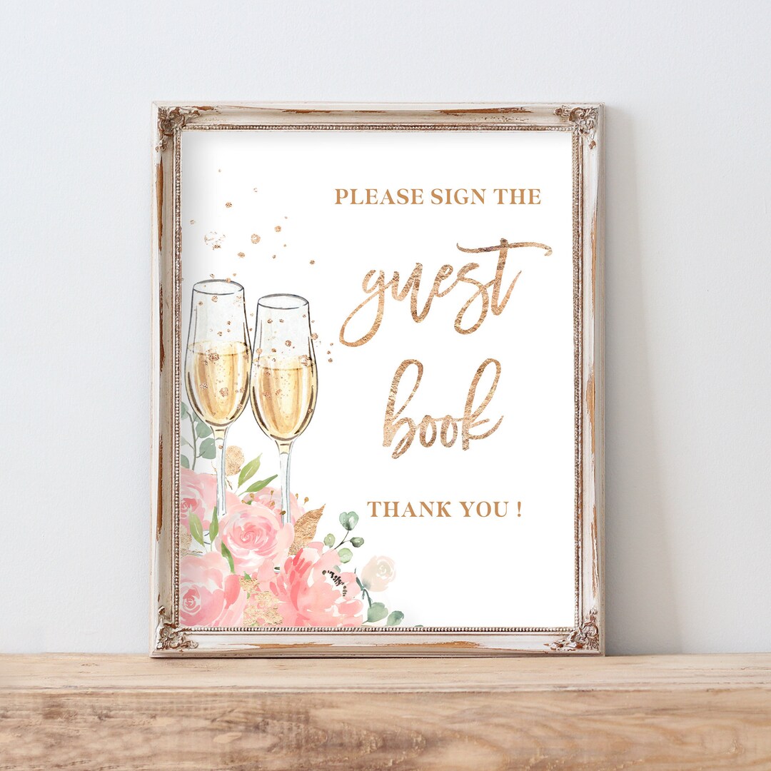 Brunch and Bubbly Guestbook Sign Template Blush Pink Bridal Shower ...