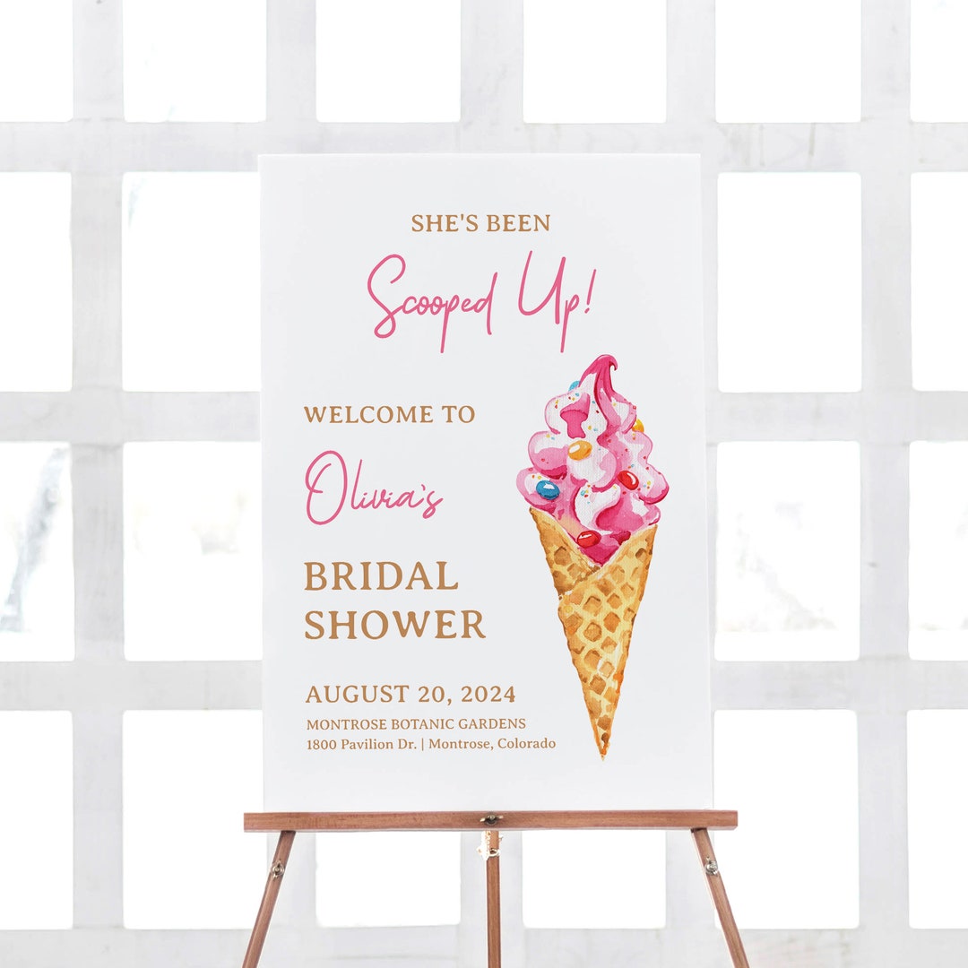 Ice Cream Bridal Shower Welcome Sign Template Hot Pink Bridal Brunch ...