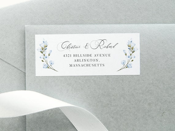 Rustic Return Address Label Template Dusty Blue Wedding Address 