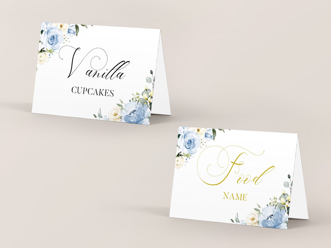 Food Labels Printable Template - Dusty Blue Wedding Buffet Card With ...