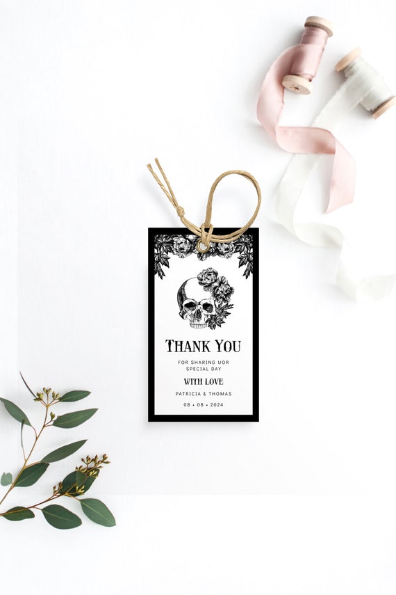 Halloween Wedding Favor Thank You Tag - Scull Gift Tag Printable ...