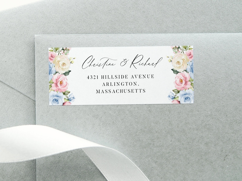Return Address Label Template Rustic Dusty Blue and Rose - Etsy