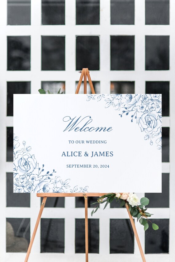 Dusty Blue Wedding Welcome Sign Printable Template - Baby Blue Roses ...
