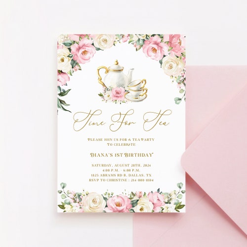 Time for Tea Party Invitation Template DIY Birthday Invite - Etsy