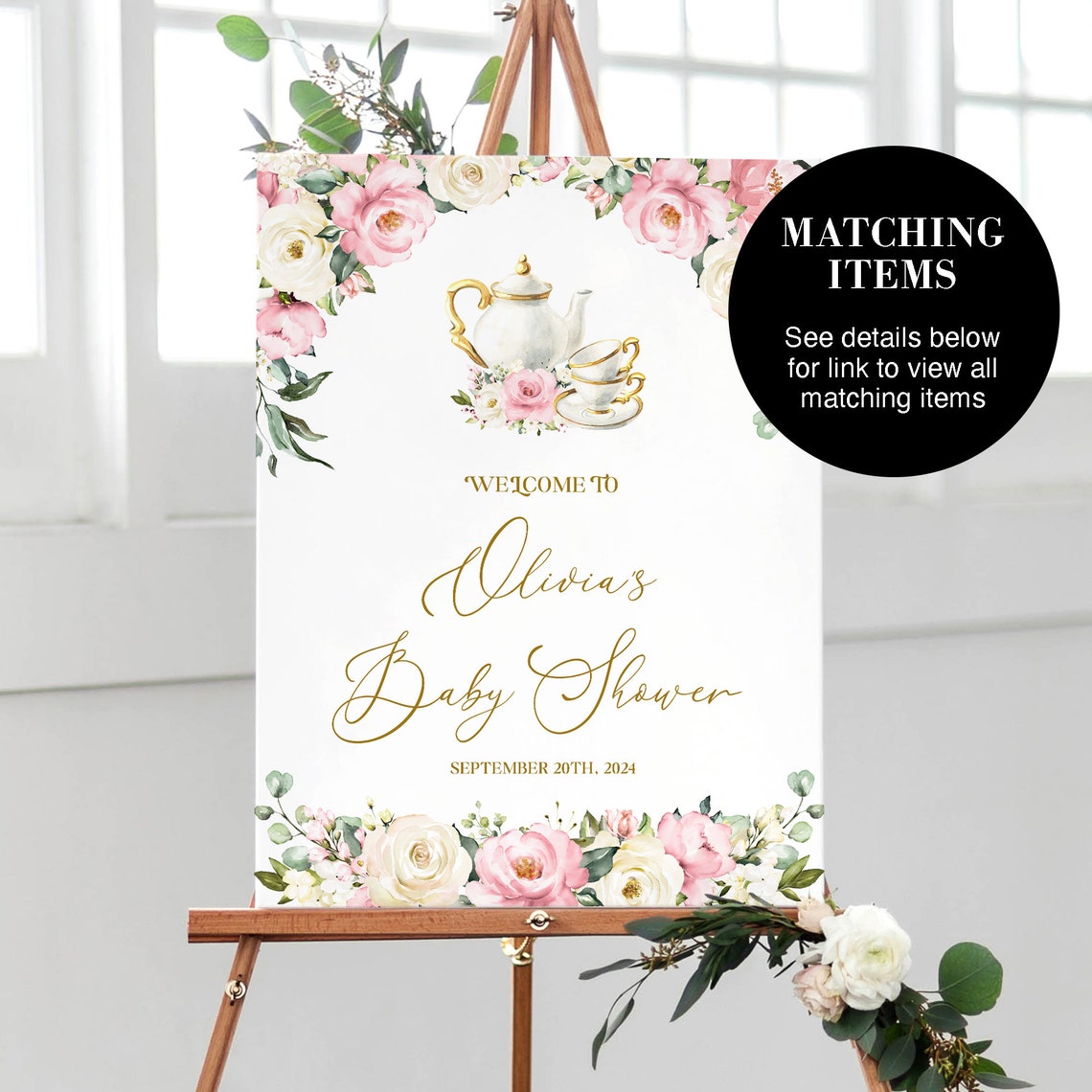 Blush Tea Party Invitation Template Printable Pink Flower - Etsy