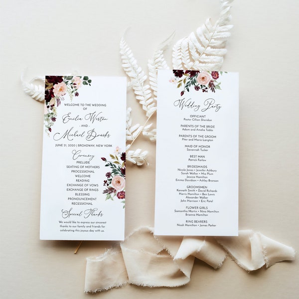 Burgundy Church Program - Etsy