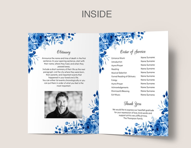 Funeral Program Template Memorial Program With Royal Blue - Etsy