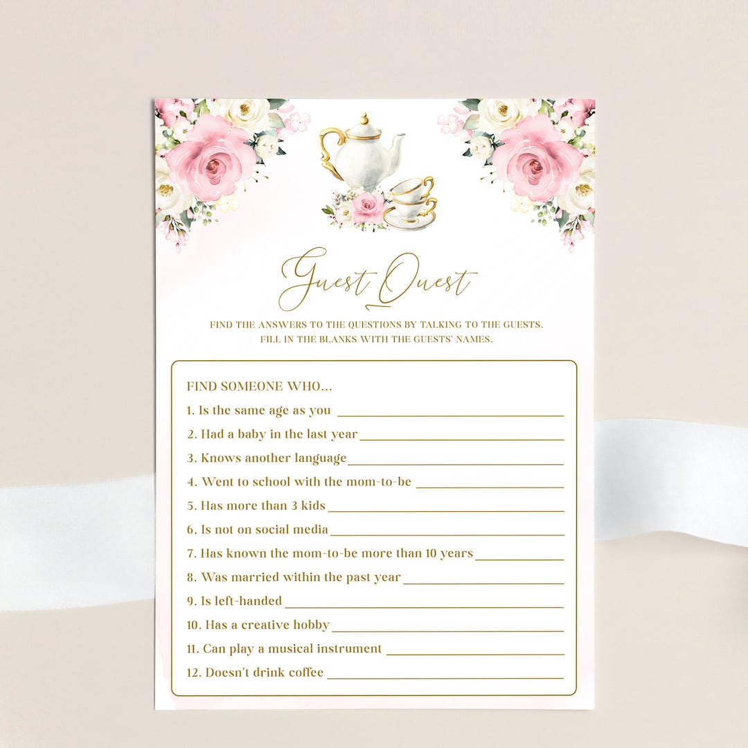 Find the Guest Who Game Printable Template - Girl Baby Shower Games ...