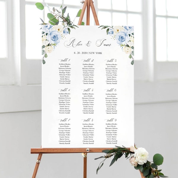 Dusty Blue Seating Chart Template - Etsy UK