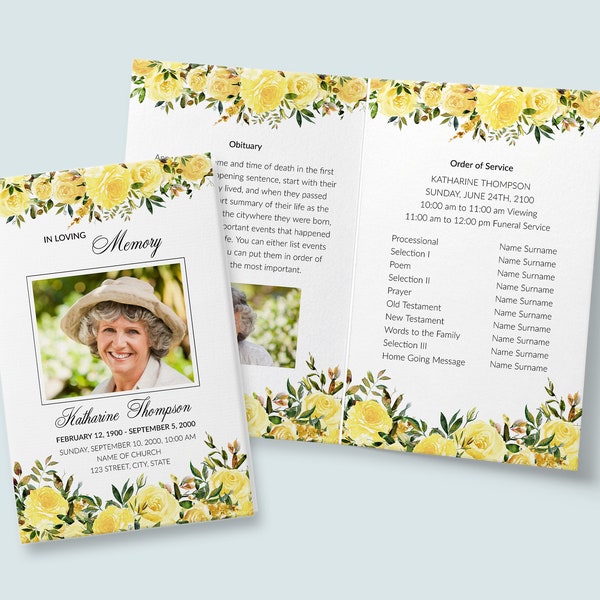 Yellow Funeral Program Template - Etsy