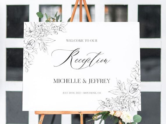 Black and White Wedding Reception Welcome Sign Printable Template ...