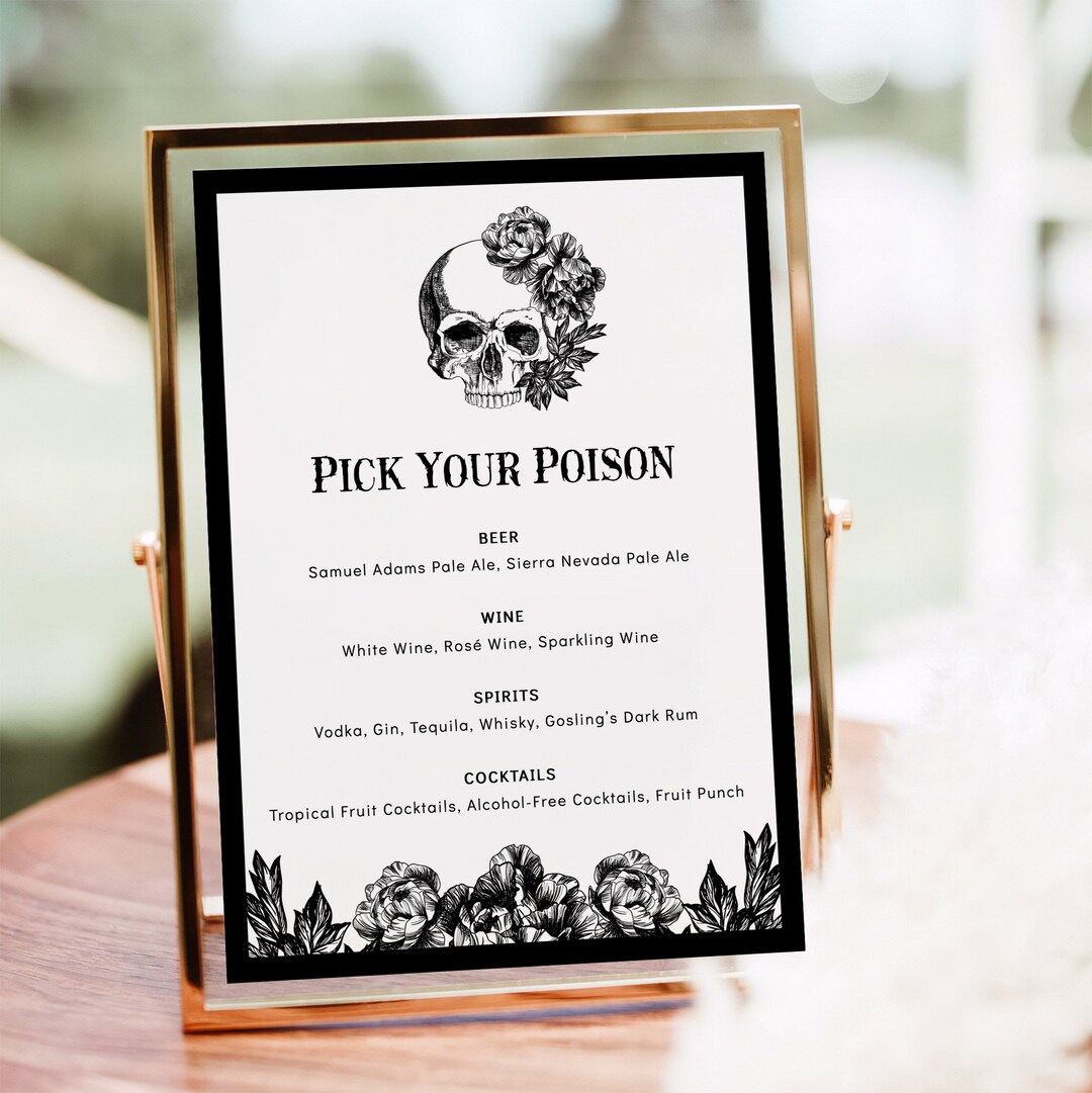 Halloween Bar Menu Sign Template Bridal Shower Drink Menu Banner, Scull ...
