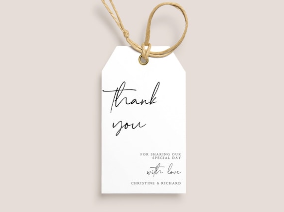 Wedding Thank You Tags Printable Template - Modern Minimalist Gift Tag ...