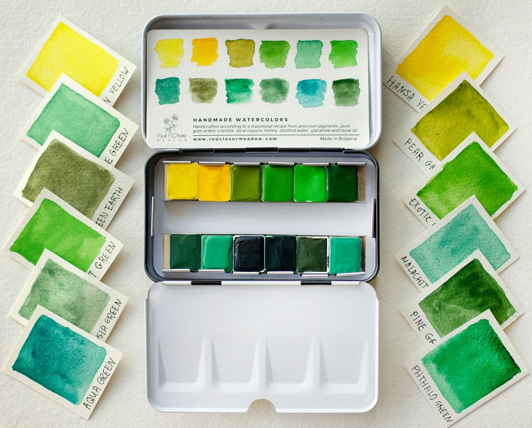Yellow Green Artisan Watercolor Palette. Handmade Paint Set of 12 ...