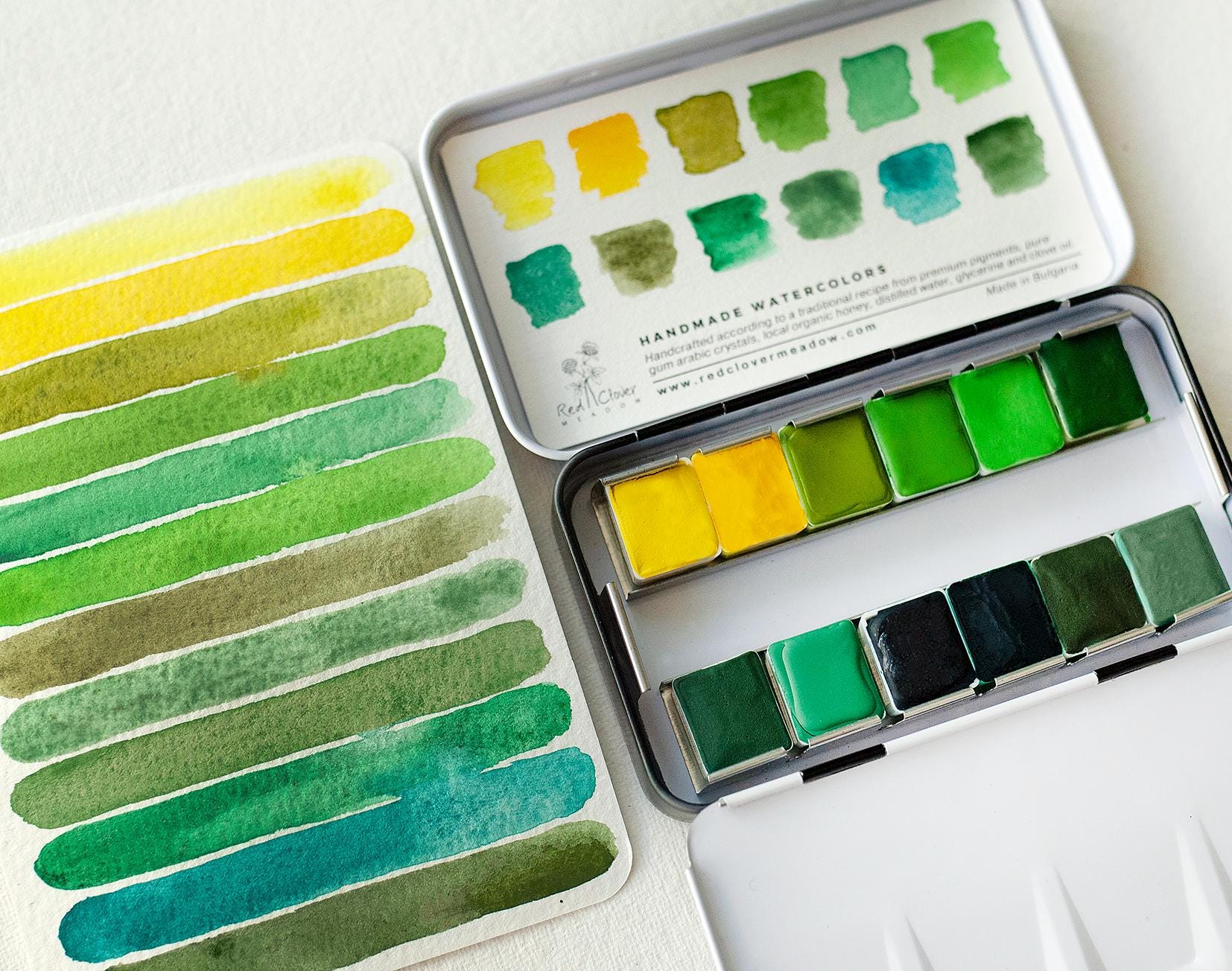 Yellow Green Artisan Watercolor Palette. Handmade Paint Set of 12 ...