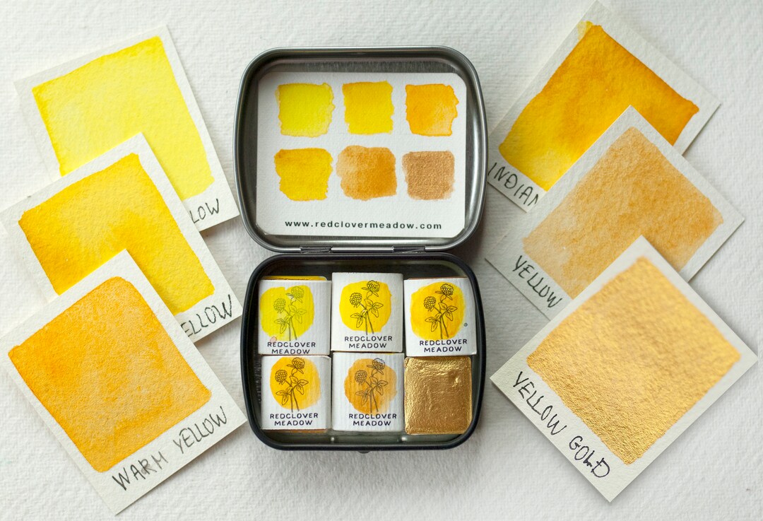 Yellow Palette. Yellow Watercolor Paint Set. Lemon Yellow, Hansa Yellow ...