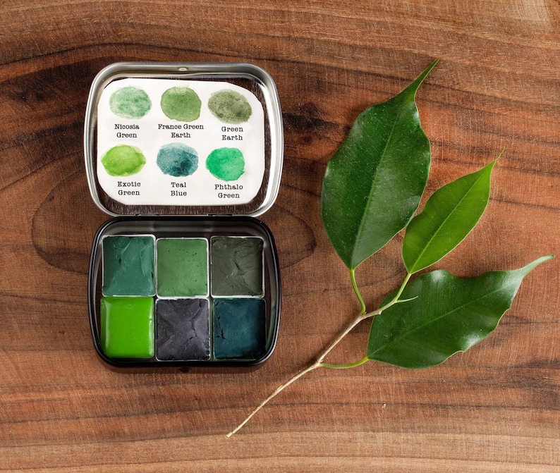 Handmade Green Watercolor Paint Set: Artisan Aquarelle Palette - Etsy