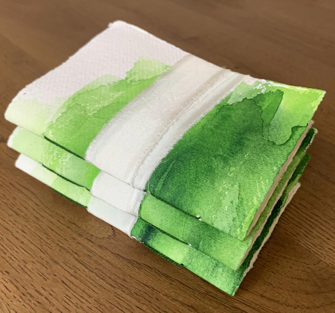 Hand-painted Watercolor Journal With Green Cover, Cotton Paper, Wrapped ...