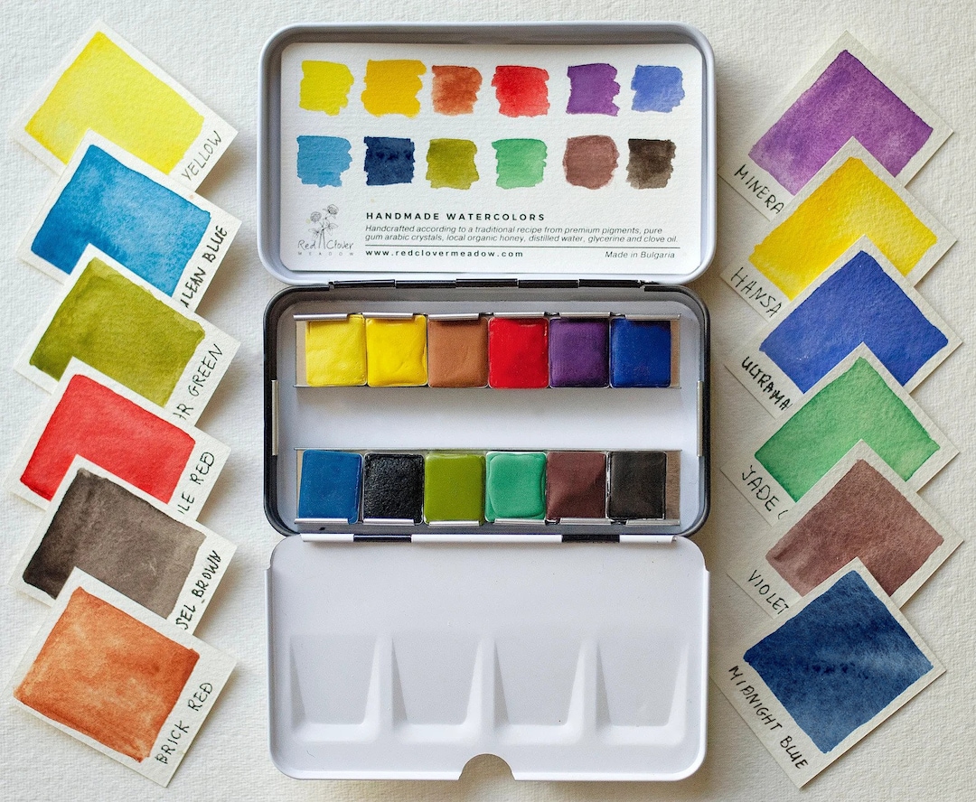 Classic Artisan Watercolor Palette. Handmade Paint Set of 12 Colors ...