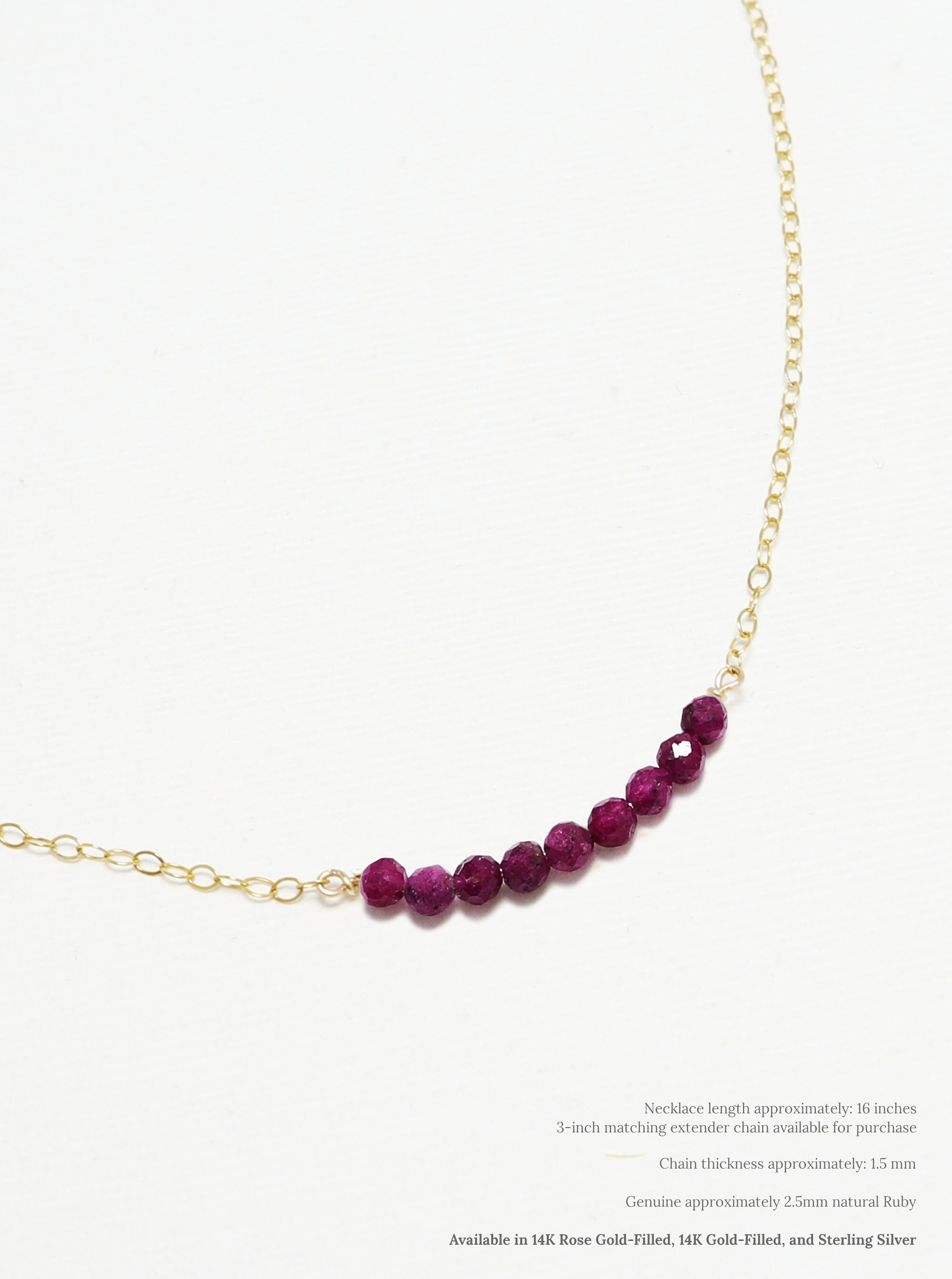 Birthstone Necklace, Ruby Curved Beaded Bar Necklace, Minimalist ...