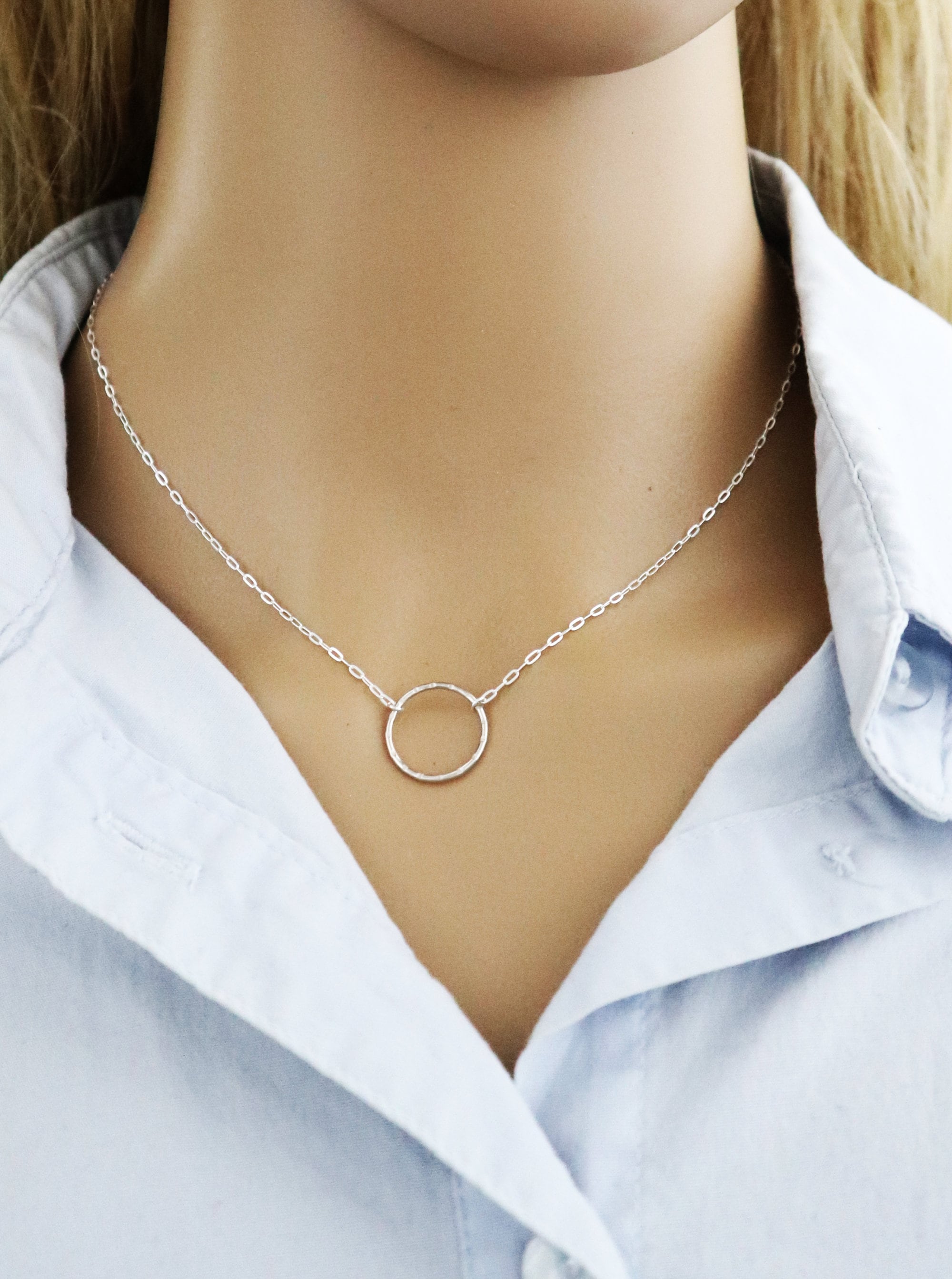 Silver Circle Necklace, Minimalist Necklace, Open Circle Necklace ...