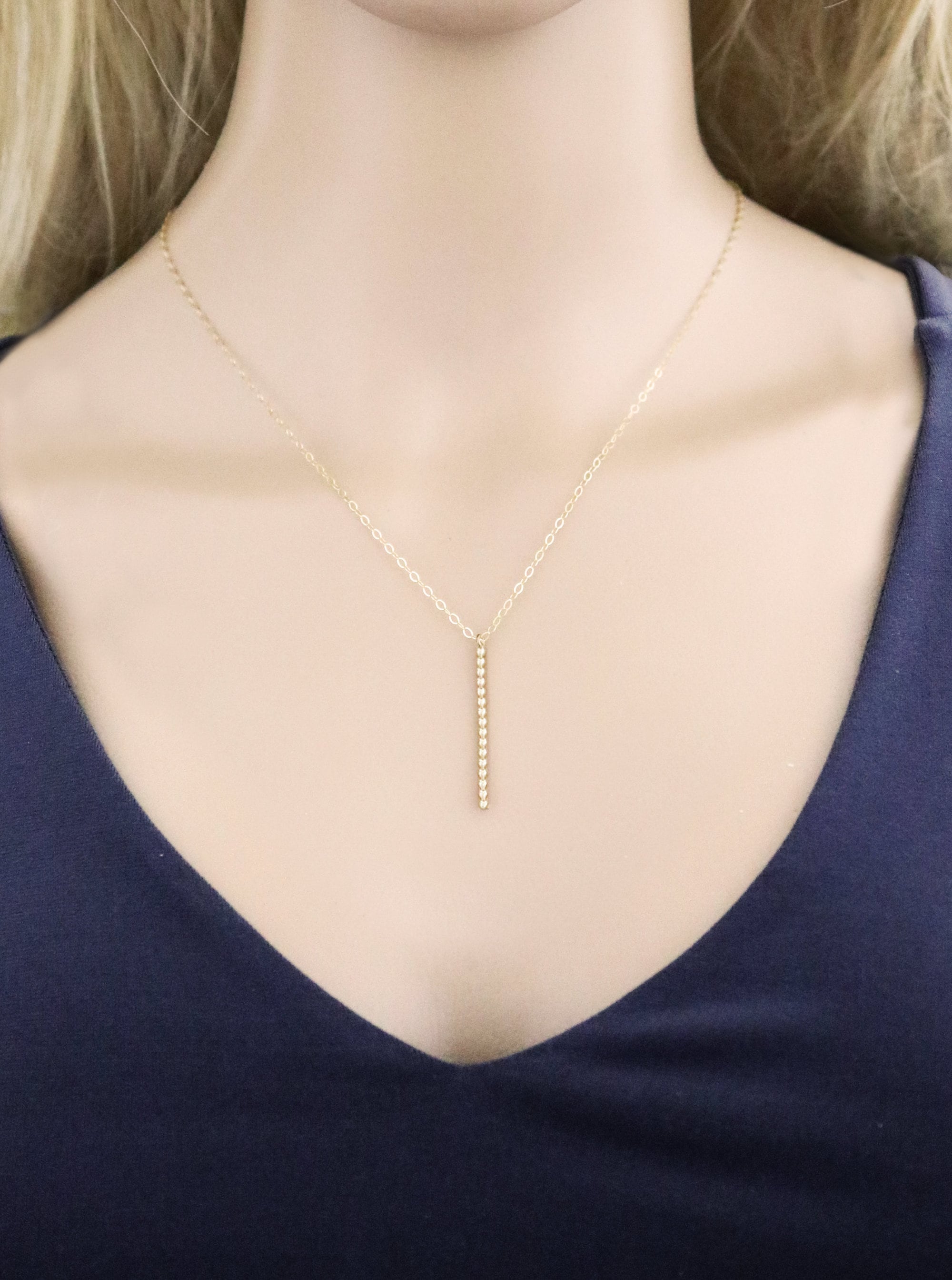 Vertical Gold Bar Necklace Bar Beaded Minimalist Necklace | Etsy