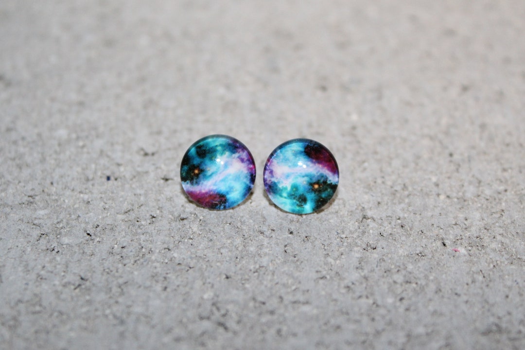 Galaxy Metal Free Stud Earrings, Galaxy Plastic Post Earrings, Hypoallergenic Stud Earrings, Non ...