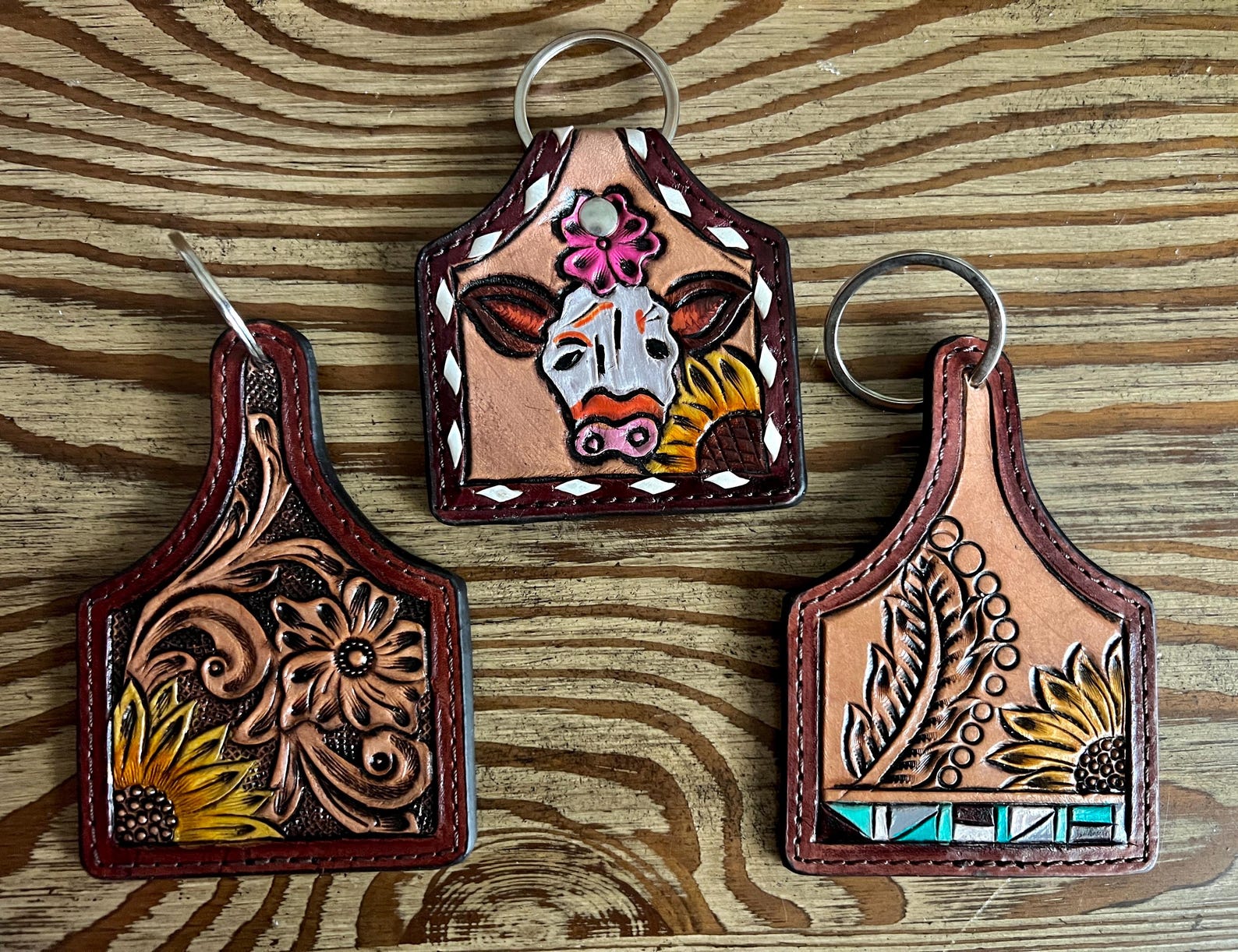 Genuine Tooled Leather Keychains - Etsy