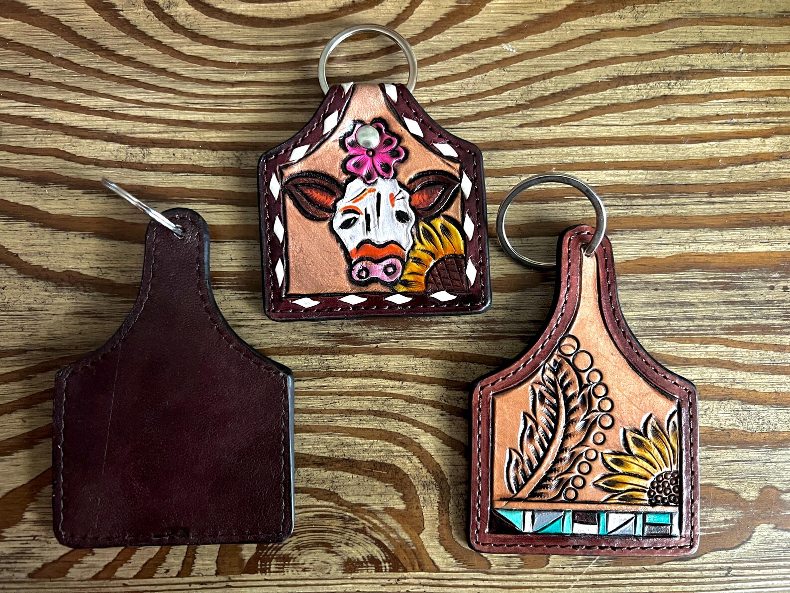 Genuine Tooled Leather Keychains - Etsy