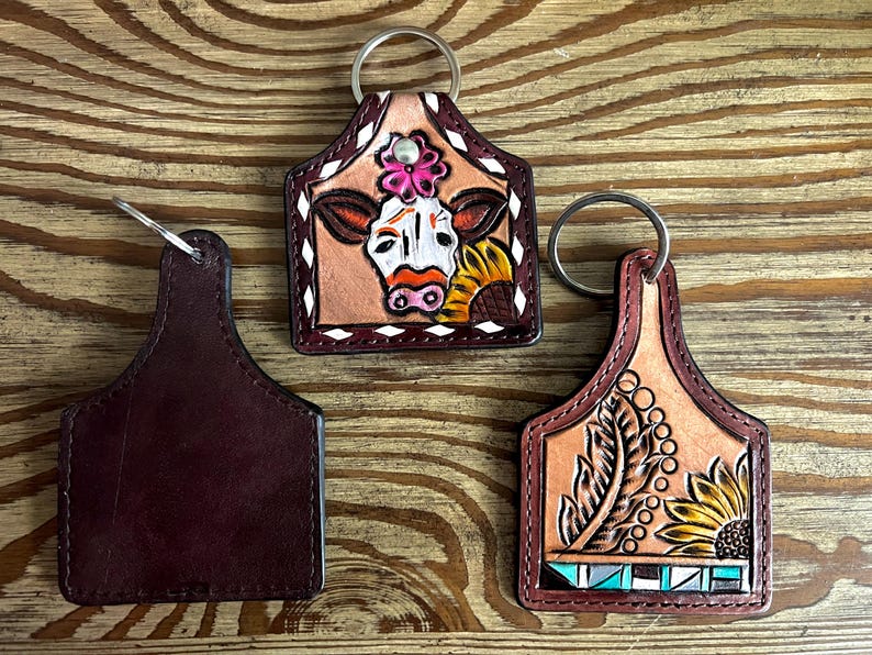 Genuine Tooled Leather Keychains - Etsy