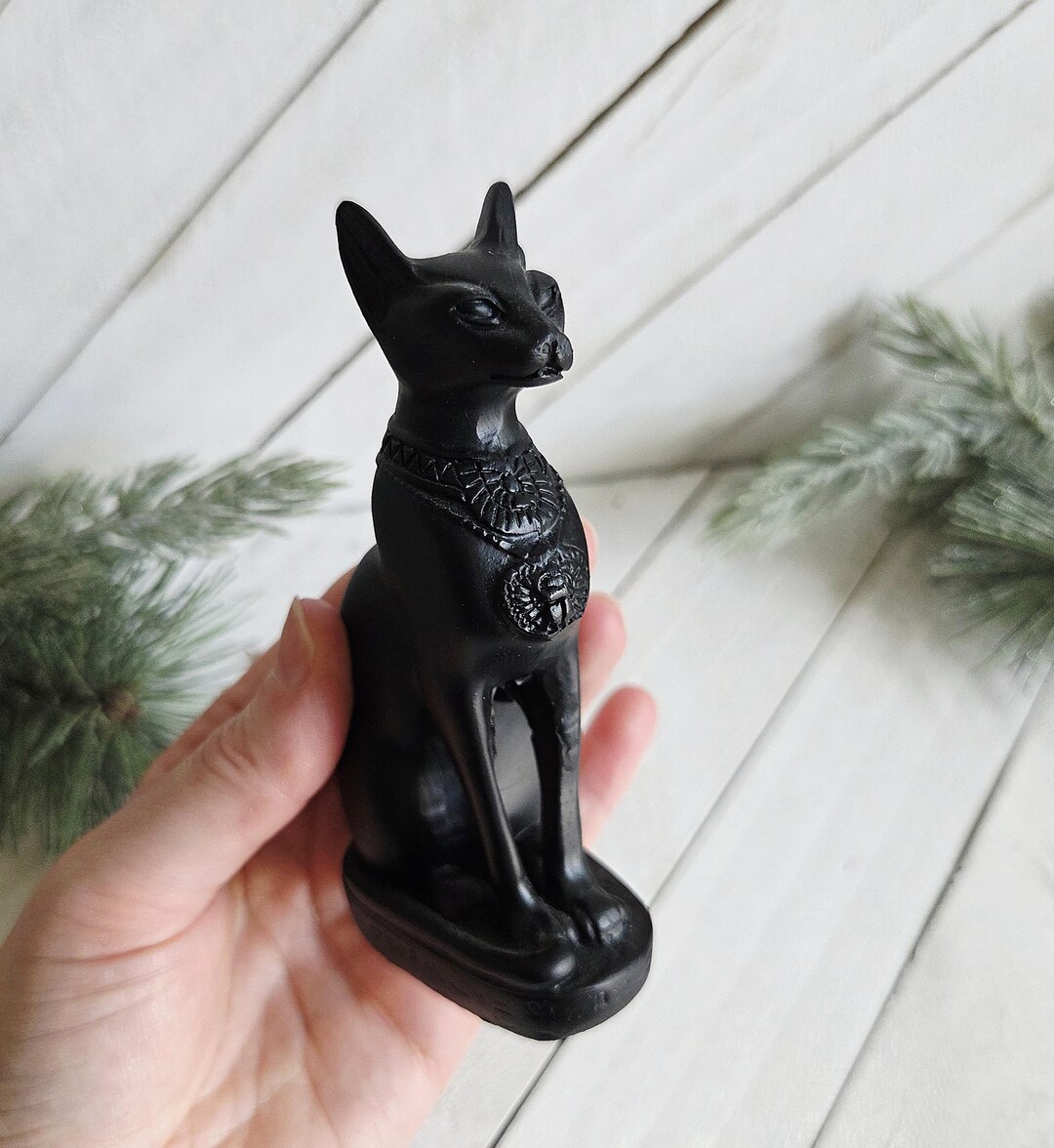 Black Resin Bastet, Black Bastet Figurine, Black Cat Figurine, Black ...
