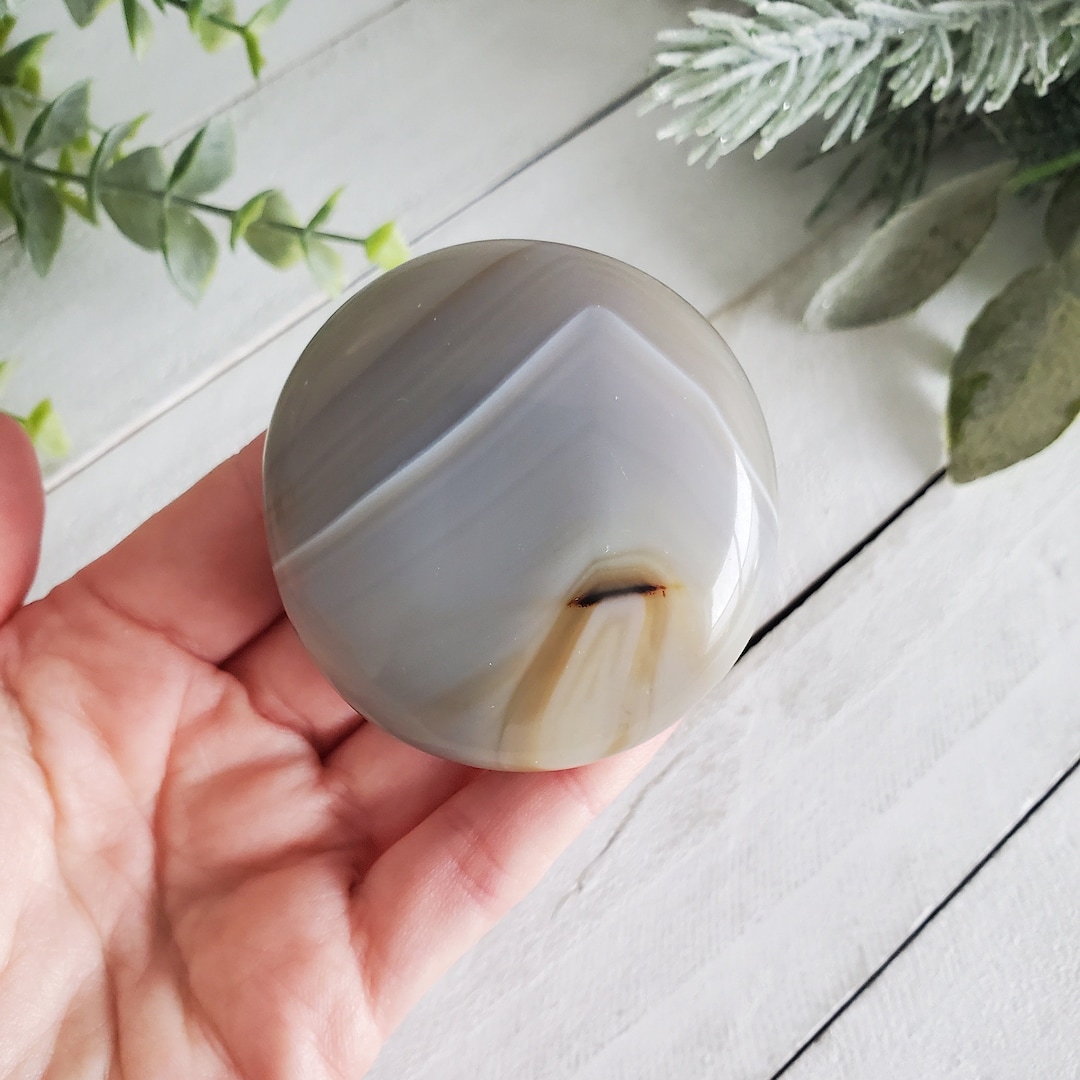Gray Banded Agate Palm Stone, Grey Agate Palm Stone, Gray Agate, Banded ...