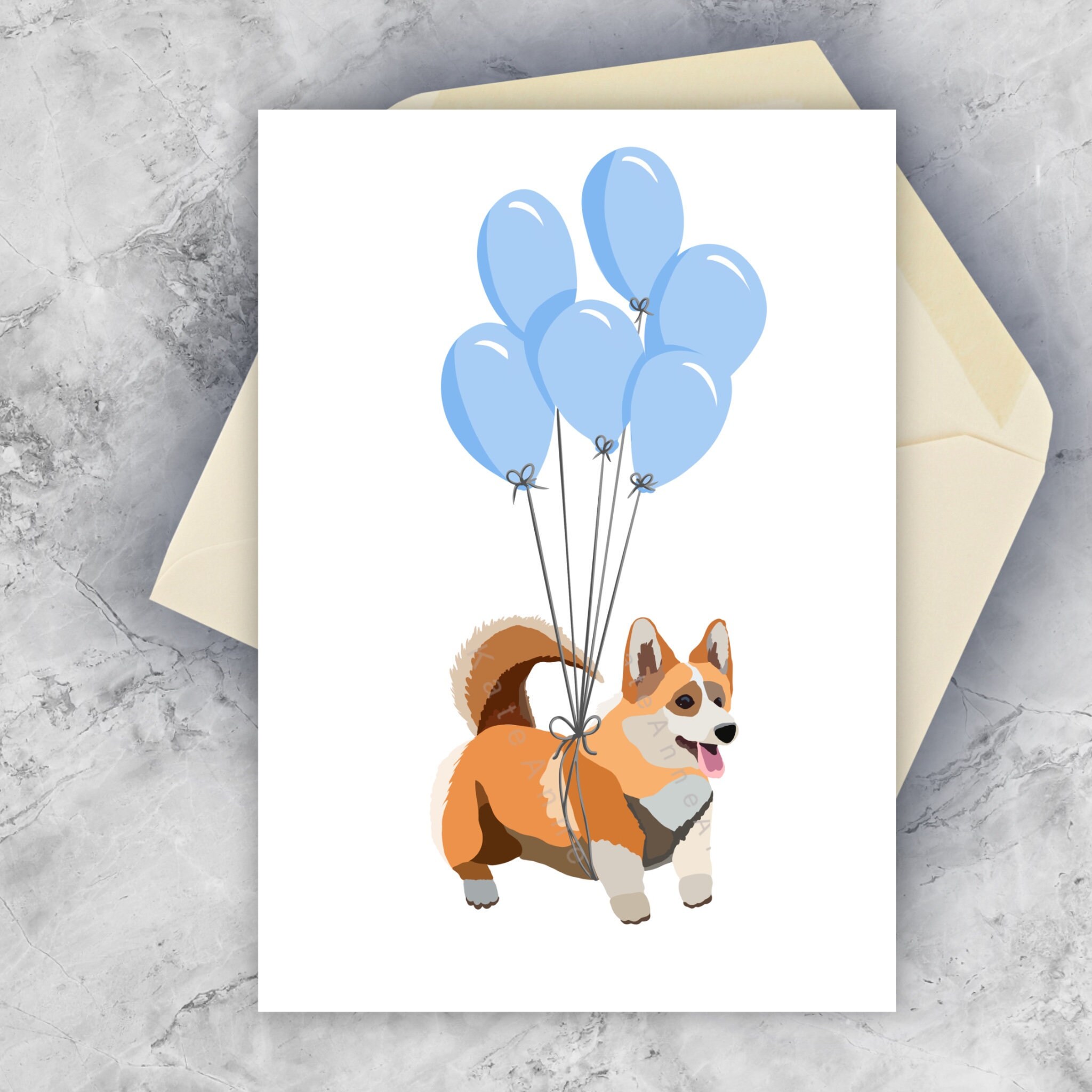 Corgi Greeting Card Blank Inside Printable Flying Corgi | Etsy
