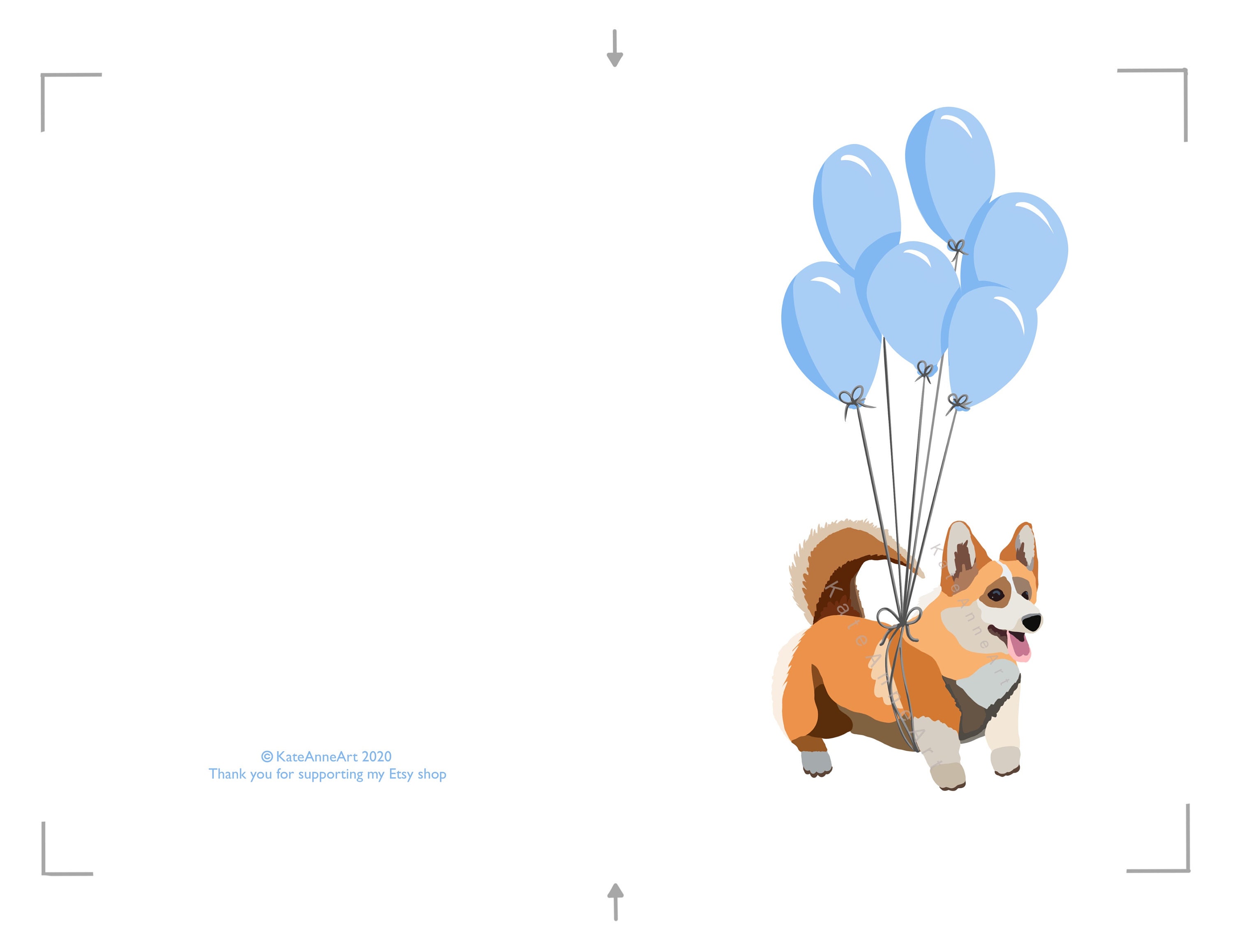 Corgi Greeting Card Blank Inside Printable Flying Corgi | Etsy