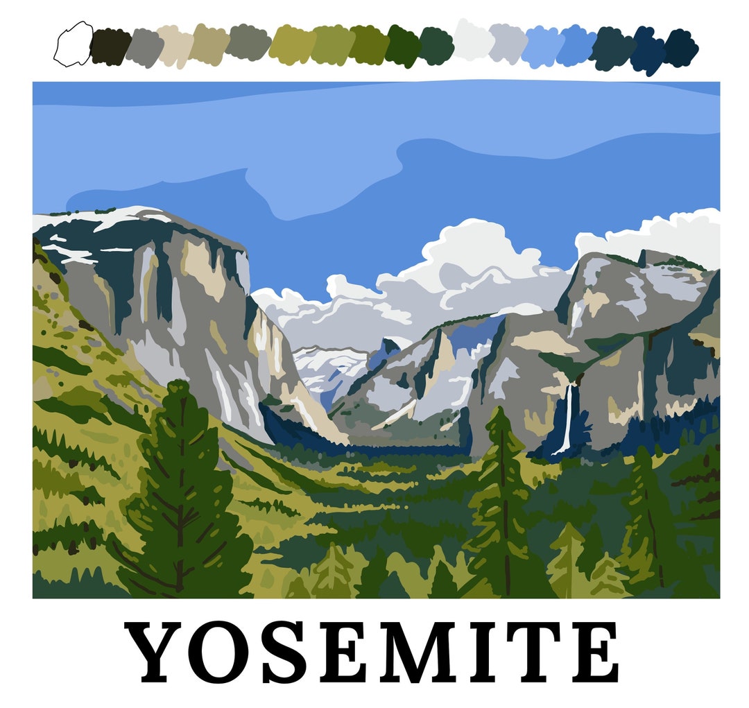 Yosemite National Park Paint by Numbers Print at Home Coloring Page Easy Adult Color by Number ...