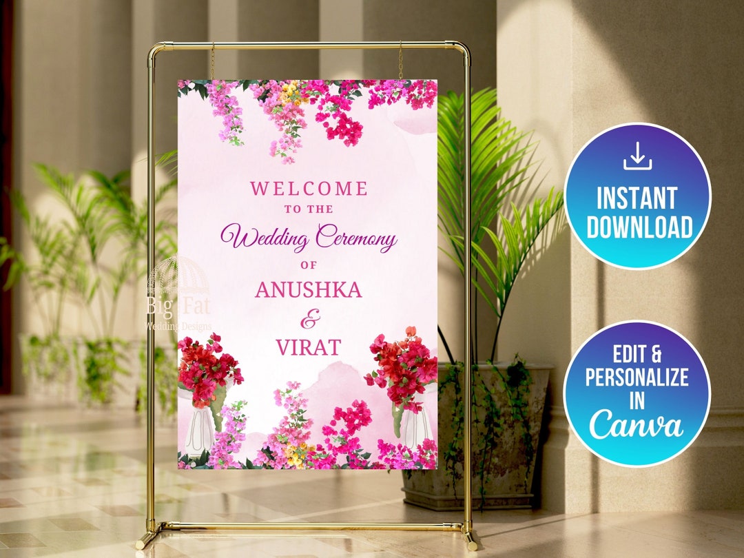 Pink Floral Indian Wedding Welcome Sign (PDF Template) - Etsy