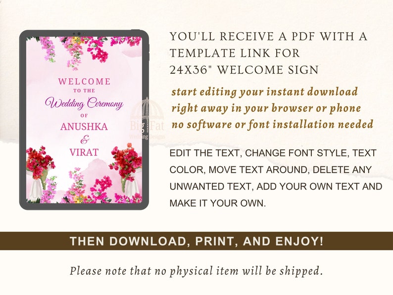 Pink Floral Indian Wedding Welcome Sign (PDF Template) - Etsy