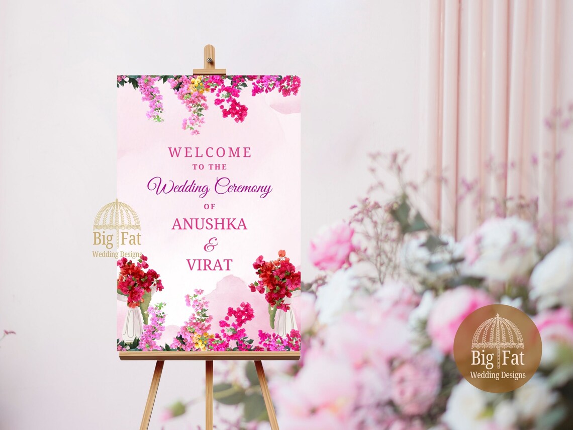 Pink Floral Indian Wedding Welcome Sign (PDF Template) - Etsy