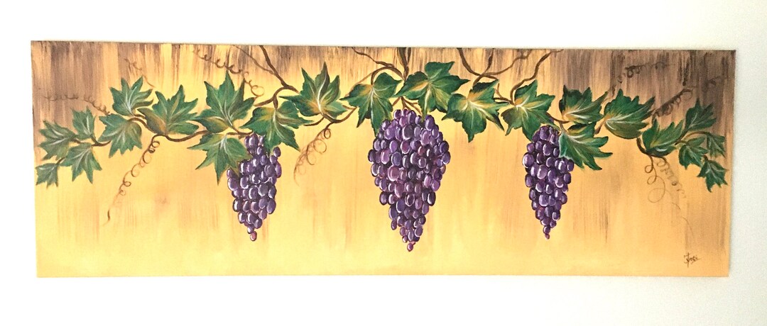 Grapevine Painting: Rustic Country Kitchen Wall Decor (12x36 Inches) - Etsy