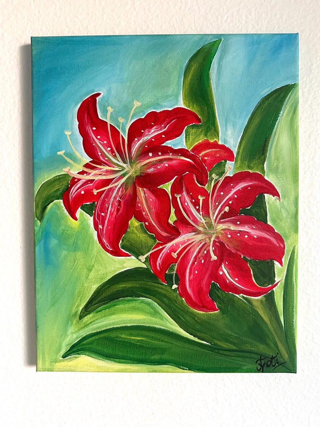 Red Lily Flower Painting: Original Acrylic on Canvas Wall Art, 14x11 - Etsy