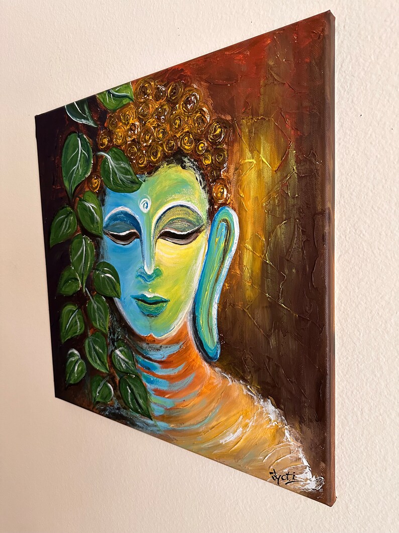 Buddha in Pure Bliss, 3D Texture Painting on Canvas, 20x20 Inches ...