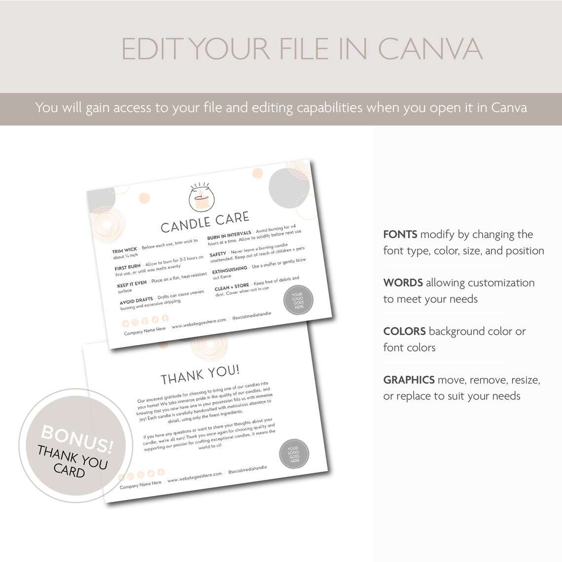 Editable Candle Care Card Candle Care Instructions Template Candles ...