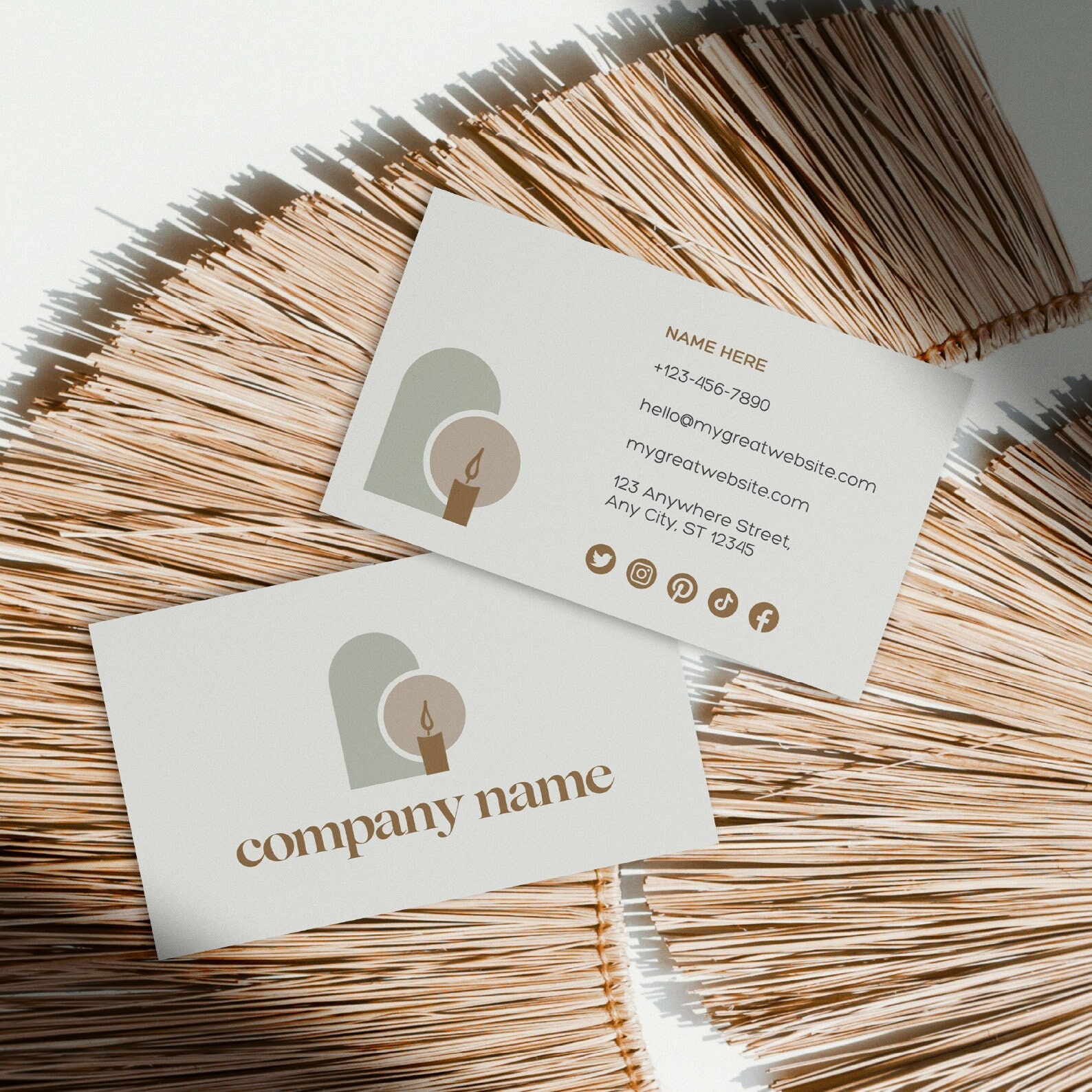 Candle Business Card Template Canva | Minimal Boho Business Card ...