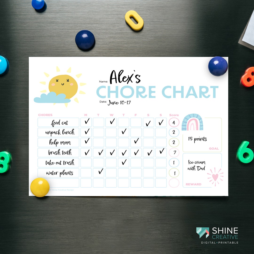 Summer Themed Kids' Chore Chart | Printable PDF | 8.5x11" - Etsy