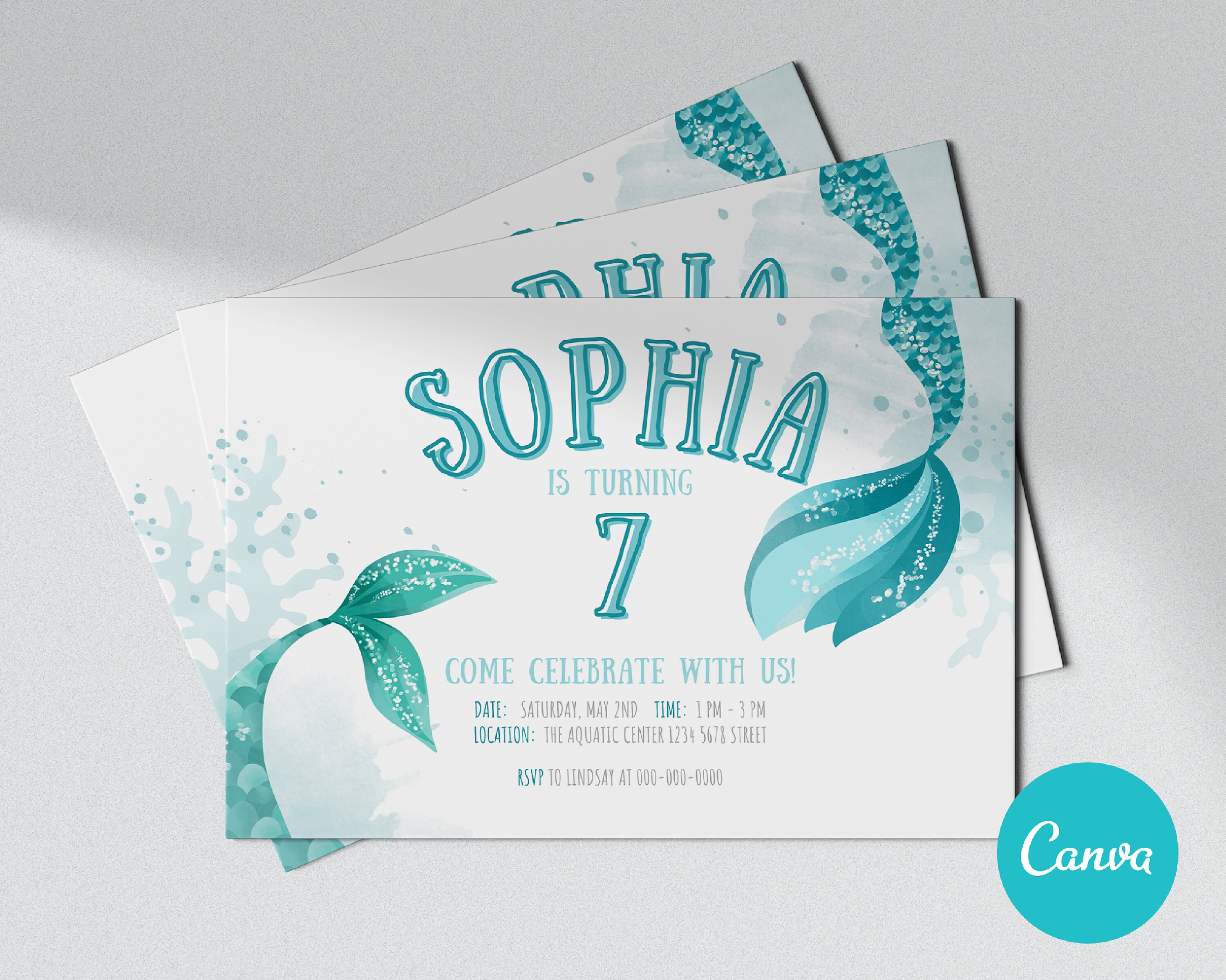 Mermaid Birthday Invitation Canva Template Self Customize - Etsy