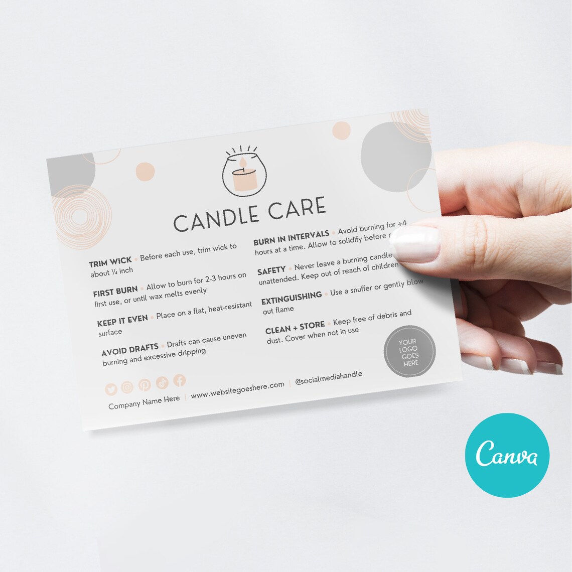 Editable Candle Care Card Candle Care Instructions Template Candles ...