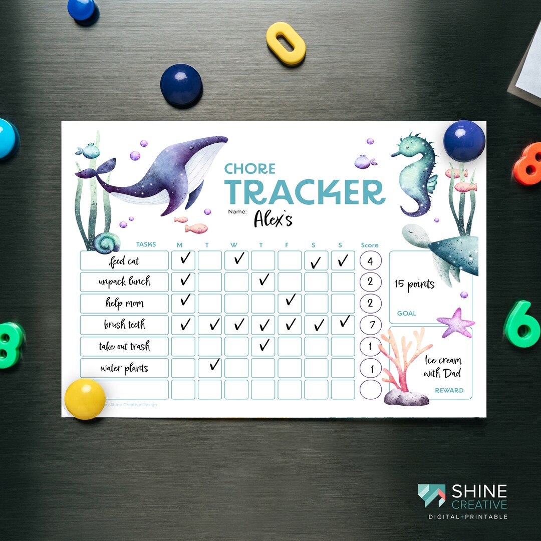 Ocean Sea Life Themed Kids' Printable Chore Chart - Etsy