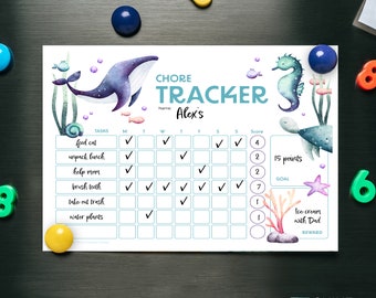 Printable Ocean Themed Chore Chart, Kid Chore Chart, Themed Chore Chart ...