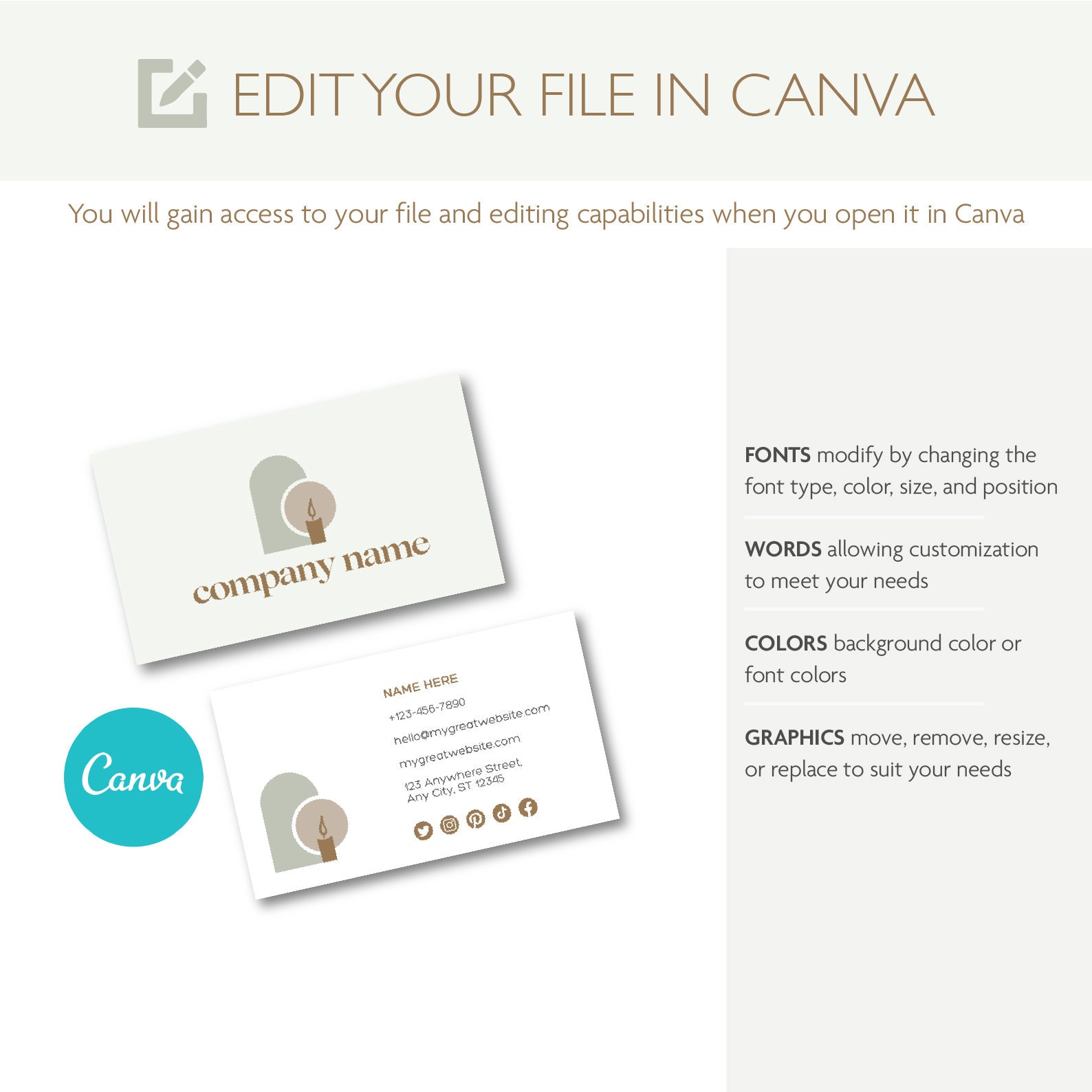 Candle Business Card Template Canva | Minimal Boho Business Card ...