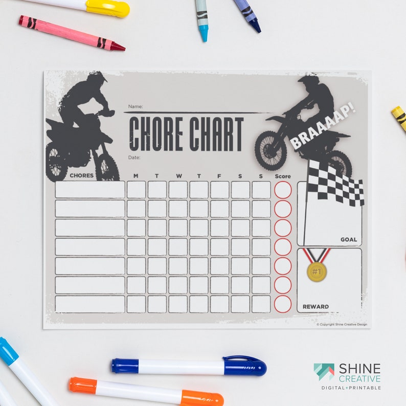 Motocross Themed Kids' Chore Chart | Printable PDF | 8.5x11" - Etsy